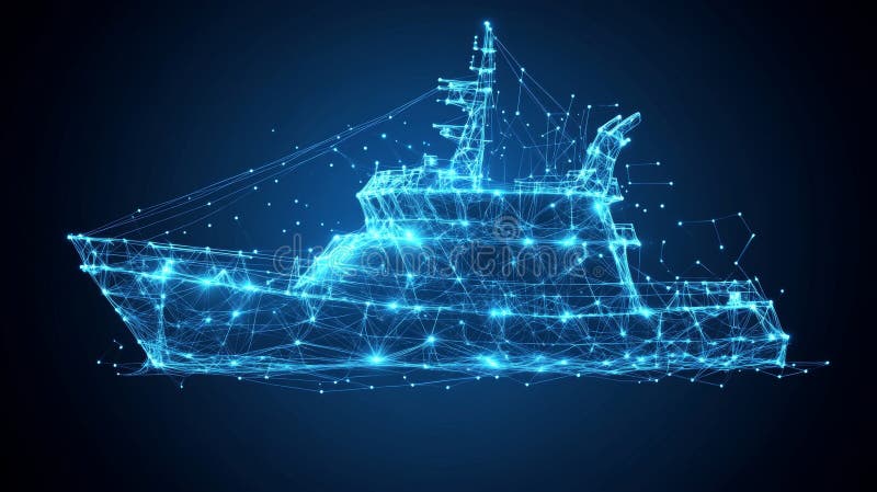 Abstract Digital Cargo Ship on a Blue Technology Background ...