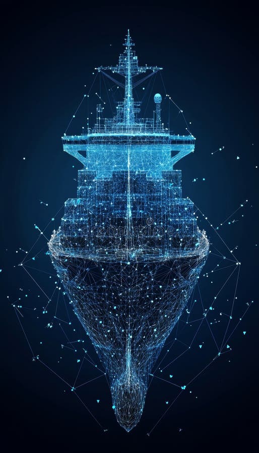 Abstract Digital Cargo Ship on a Technology Background Maritime ...