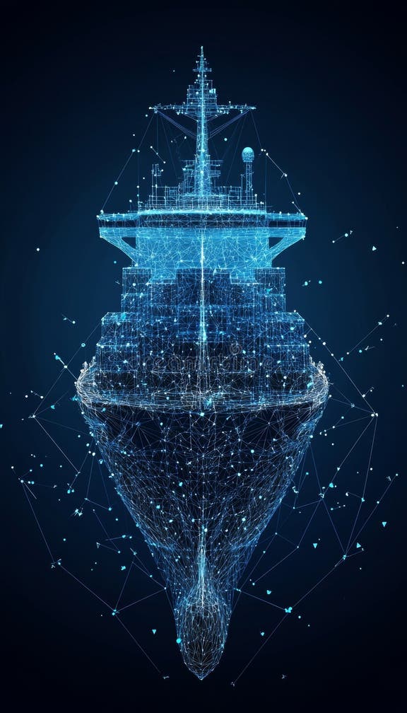 Abstract Digital Cargo Ship on a Technology Background Maritime ...