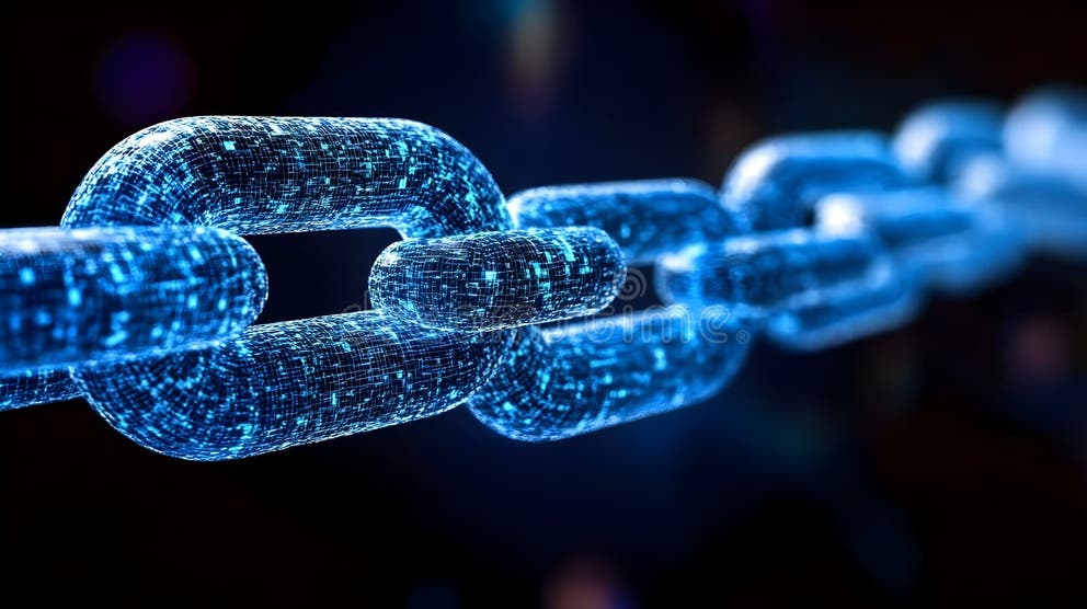 Abstract Digital Chain Link Structure in Blue Tones Against a Dark ...