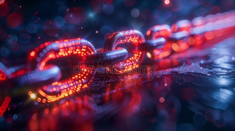 Abstract Digital Chains Depicted in Neon Lights Symbolize Both ...