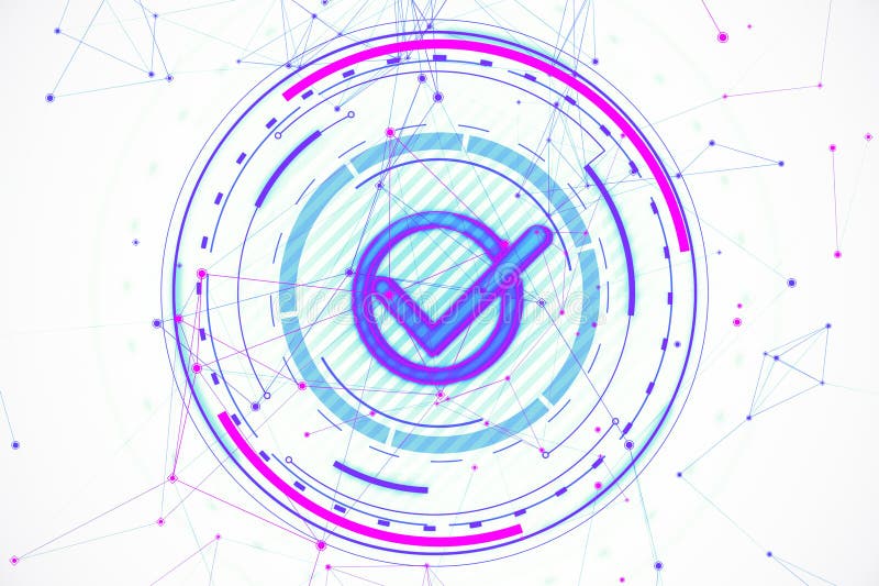 Abstract Digital Checkmark Symbol with Geometric Shapes on Light ...