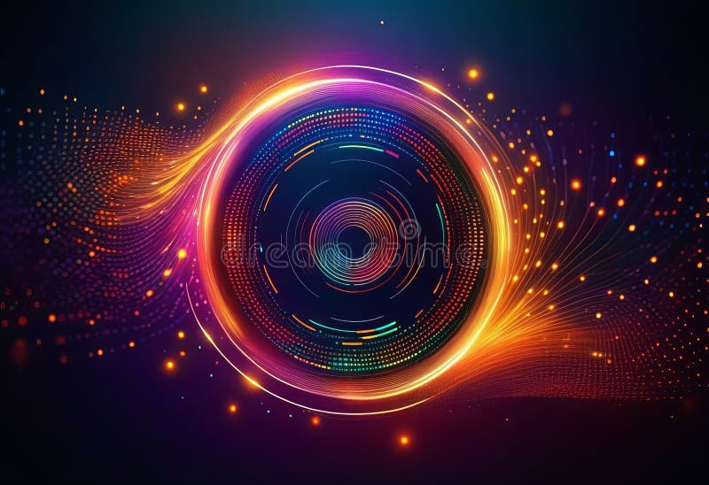 Abstract Digital Circles of Particles with Noise. Futuristic Circular ...