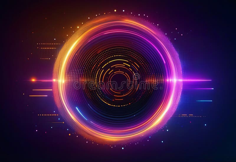 Abstract Digital Circles of Particles with Noise. Futuristic Circular ...