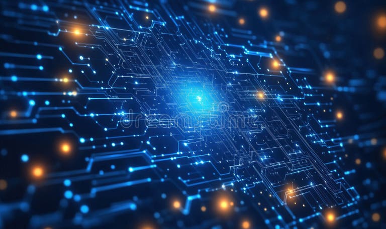Abstract Digital Circuit Board Design with Glowing Blue Lines and Nodes ...