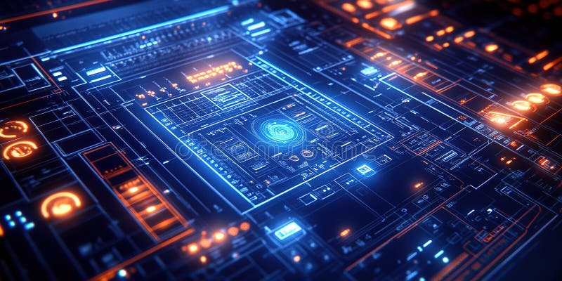 Abstract Digital Circuit Board Design with Glowing Components ...