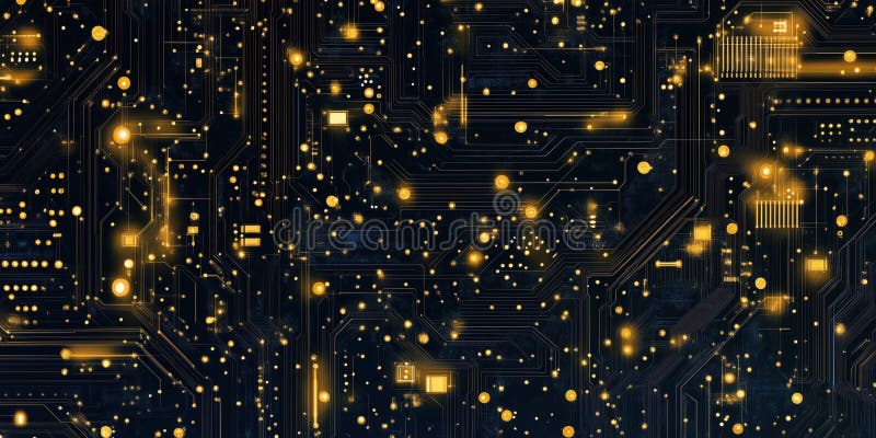 Abstract Digital Circuit Board Design with Glowing Golden Elements ...