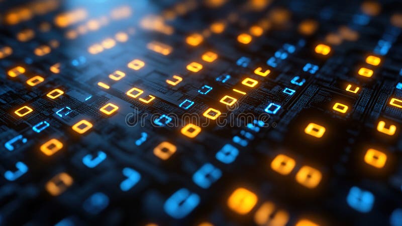 Abstract Digital Circuit Board with Glowing Binary Code Stock Photo - Image of advanced ...