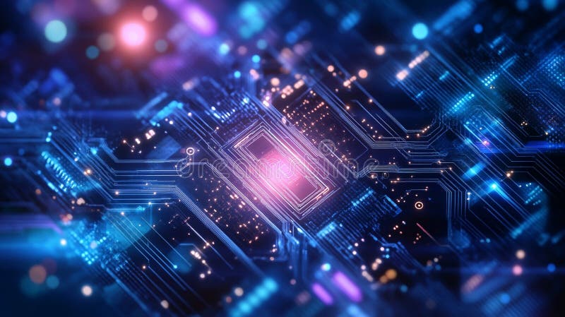 Abstract Digital Circuit Board Technology Background Blue Pink Glow ...