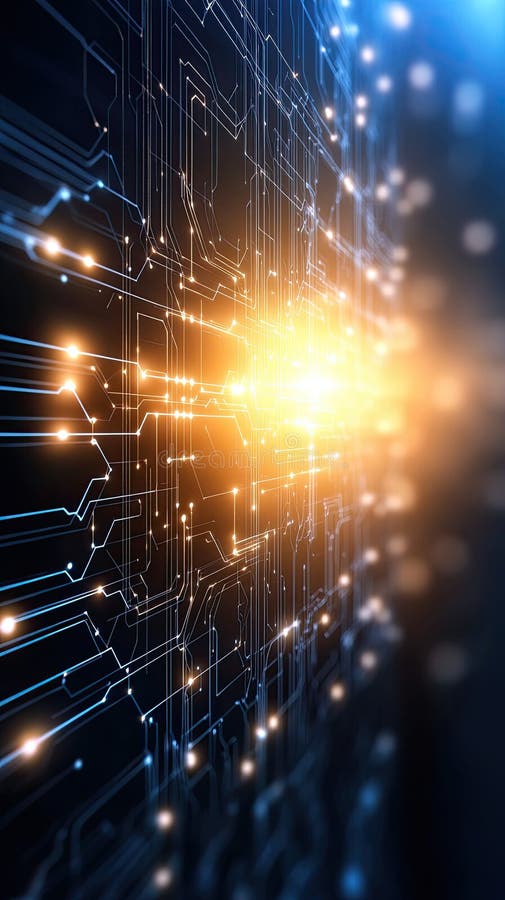 Abstract Digital Circuit Board with Glowing Lights Stock Illustration ...