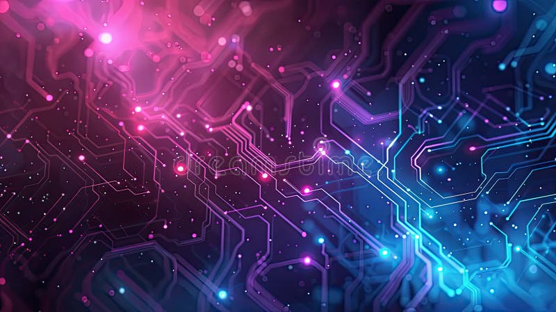 Abstract Digital Circuit Board Pattern with Purple and Blue Neon Lights ...