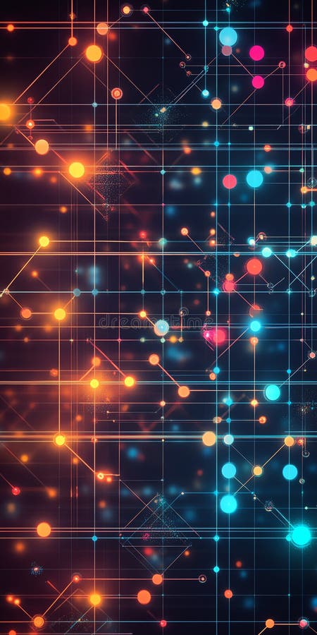Abstract Digital Circuit with Colorful Lights and Lines in a Grid ...