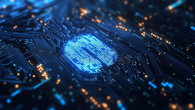 Abstract Digital Circuit Design Featuring Glowing Blue Elements ...