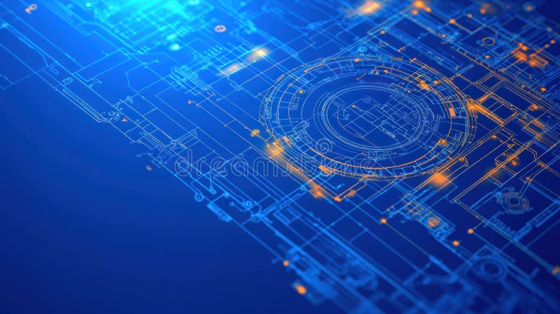 Abstract Digital Circuit Design with Glowing Elements on a Blue ...