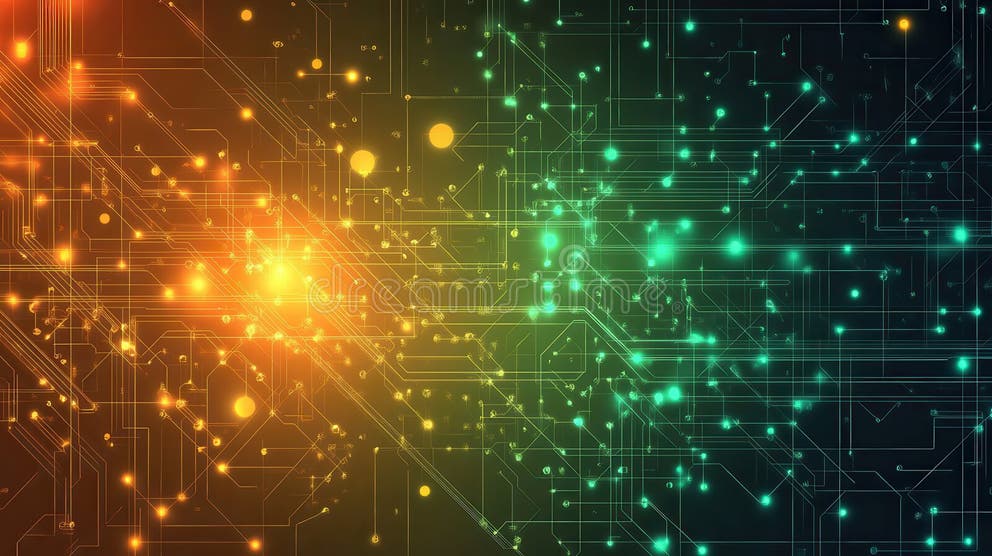 Abstract Digital Circuit Design with Glowing Elements in Vibrant Colors ...