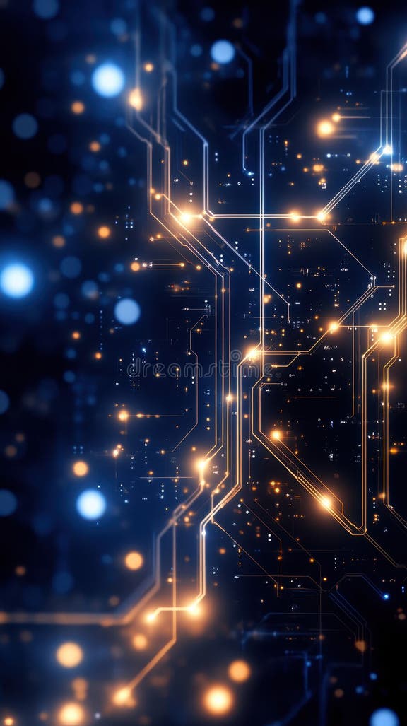 Abstract Digital Circuit Design with Glowing Lights Stock Illustration ...