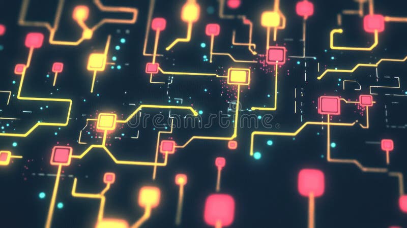 Abstract Digital Circuit Design with Glowing Nodes and Connections ...