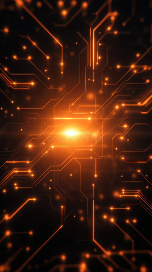 Abstract Digital Circuit Design with Glowing Orange Lights Stock ...