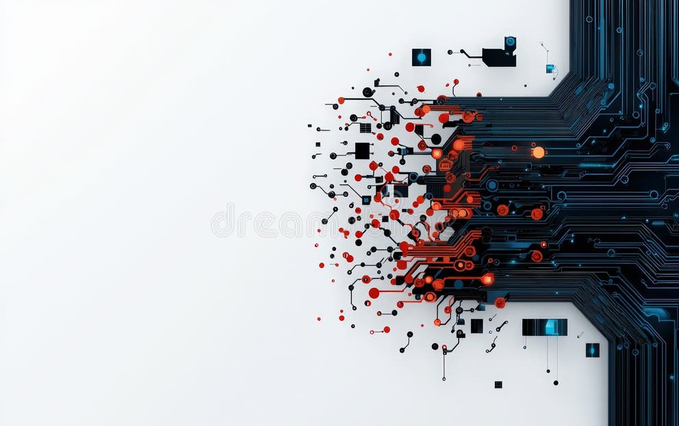 Abstract Digital Circuit Design in Red and Black Stock Illustration ...