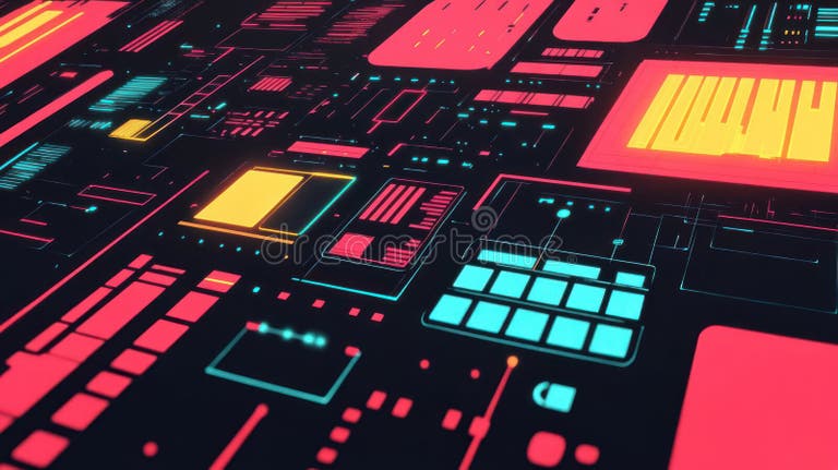Abstract Digital Circuit Design with Vibrant Colors and Geometric ...