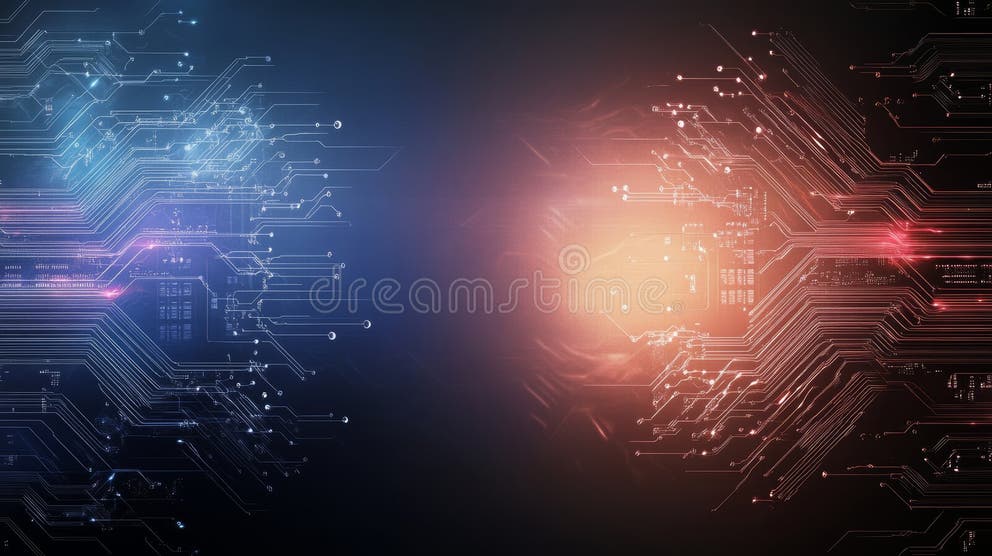 Abstract Digital Circuitry Design with Glowing Elements, Representing ...