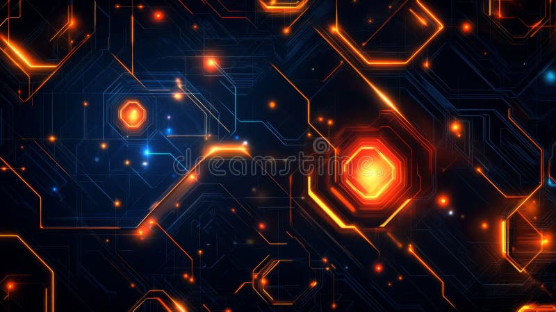 Abstract Digital Circuitry Glowing Orange and Blue Stock Illustration ...