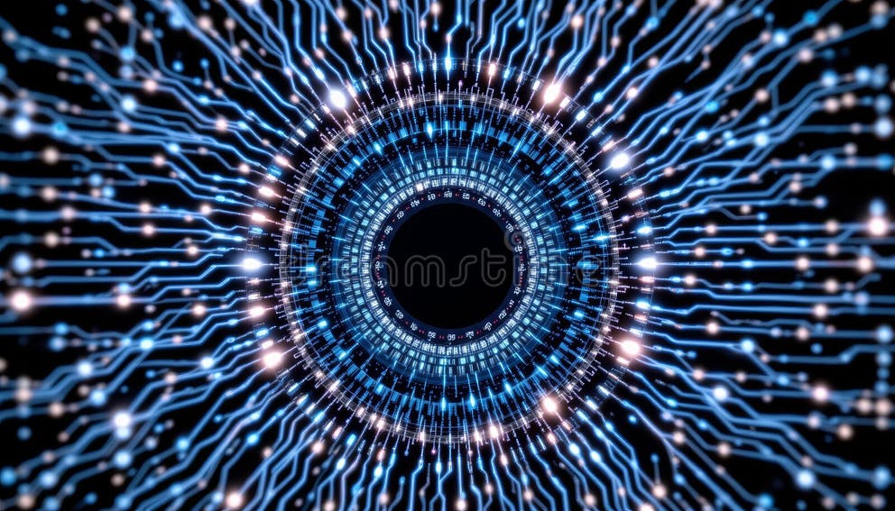 Abstract Digital Circular Design with Glowing Lines and Binary Code ...