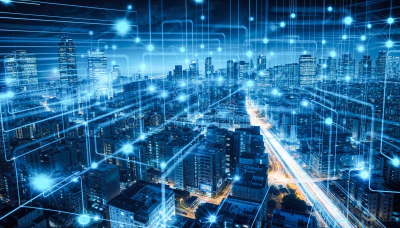 Abstract Digital City with High Tech Network Concept Stock Illustration ...