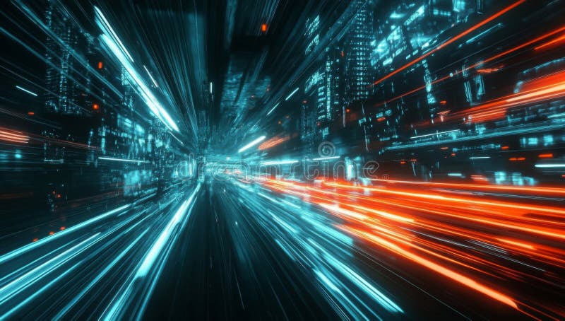 Abstract Digital City Lights with Red and Blue Streaks in a Fast-paced ...