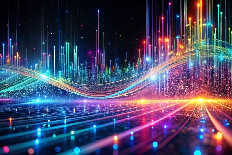 Abstract Digital City Lightscape Futuristic Wave Effect Vibrant Colors ...