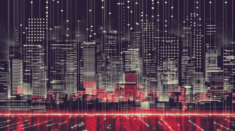 Abstract Digital Skyline with Pixel-like Aesthetics Stock Illustration ...