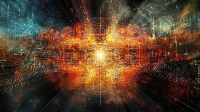 Abstract Digital Explosion of Light and Data Stock Illustration ...