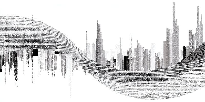 Abstract Digital Cityscape Design in Monochrome with Binary Code ...