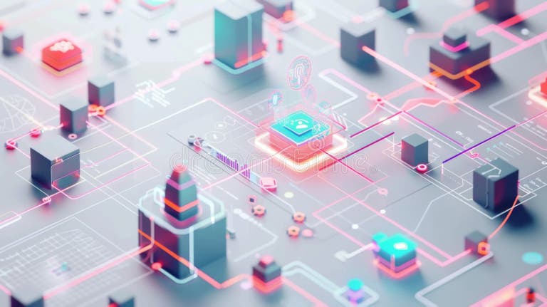 Abstract Digital Cityscape with Glowing Data Pathways and Futuristic ...