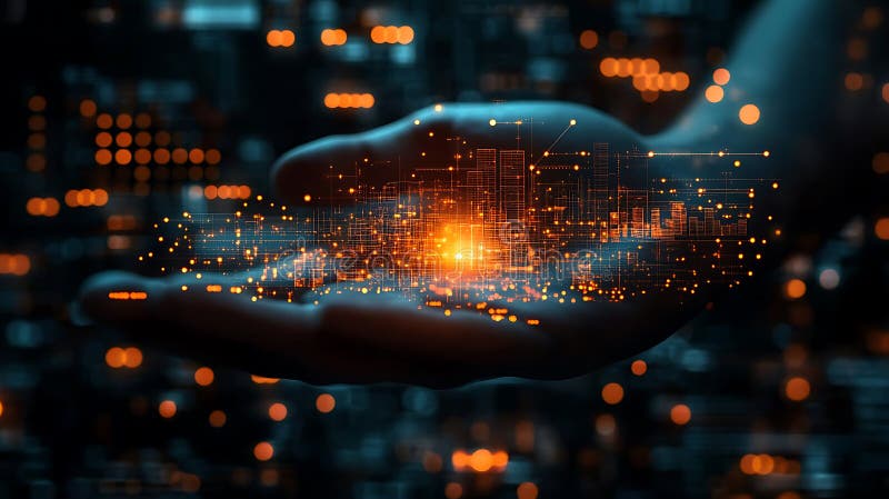 Abstract Digital Cityscape Held in Hand Futuristic Technology Concept ...