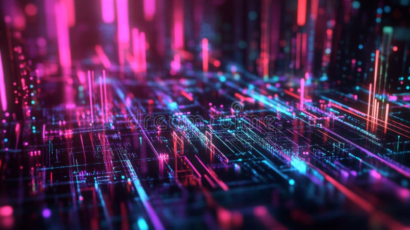 Abstract Digital Cityscape Neon Lightscape Stock Image - Image of ...