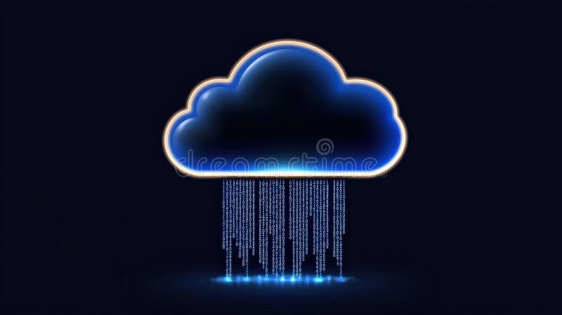 Abstract Digital Cloud with Cascading Data Streams on Dark Background ...