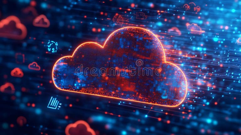 Abstract Digital Cloud Computing Network Data Stream Orange Blue Technology Web Cyber Server ...