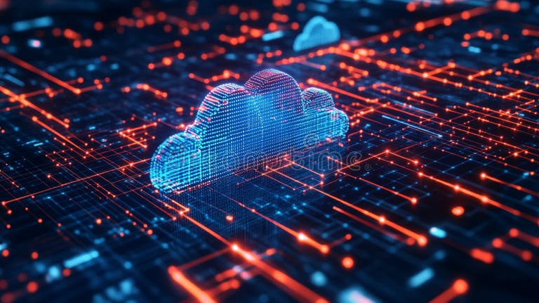 Abstract Digital Cloud Computing Network Technology Data Blue Red Lines ...