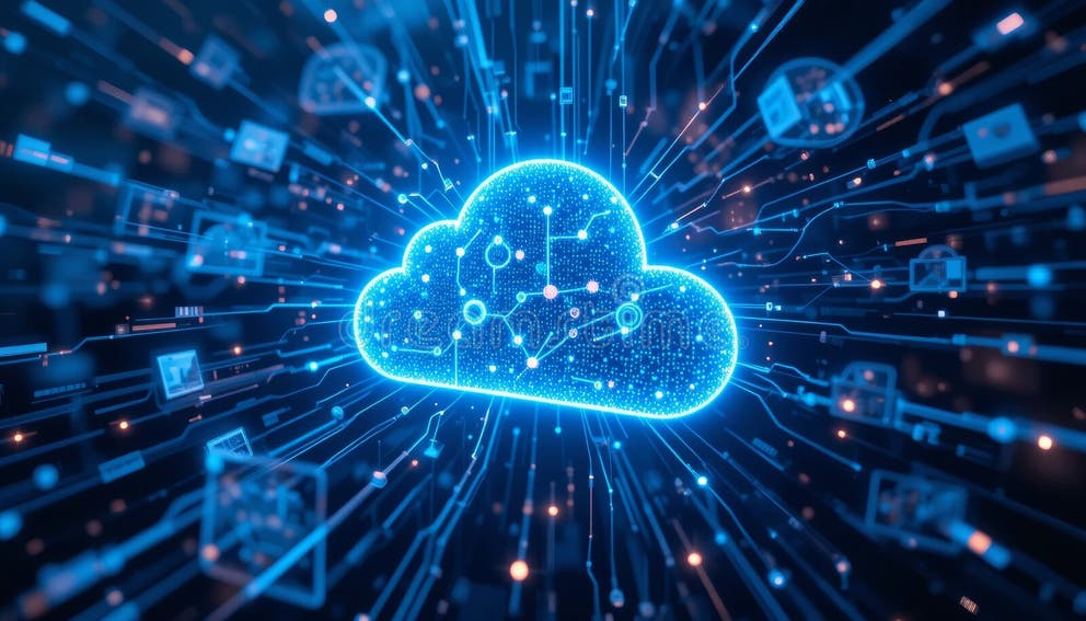 Abstract Digital Cloud Computing Network Data Flow System Visualization Stock Illustration ...