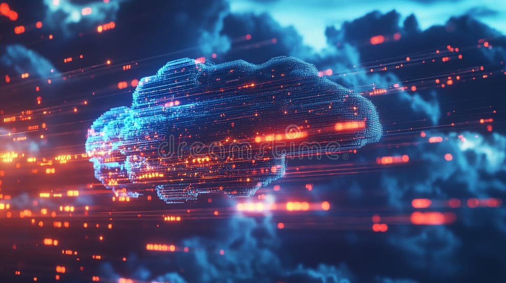 Abstract Digital Cloud Computing Network Data Flow Technology Innovation Web Red Blue Dark Speed ...