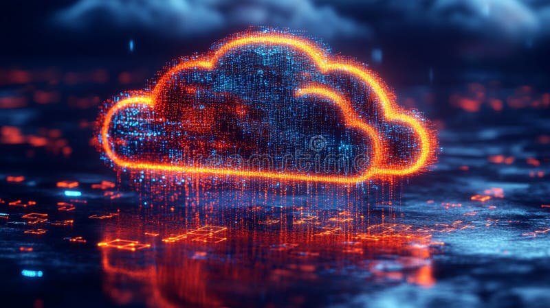 Abstract Digital Cloud Computing Network Data Orange Blue Glow ...