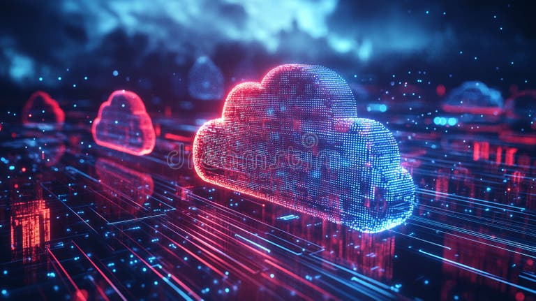 Digital Cloud Computing Network Data Storage Abstract Technology Concept Illustration Web Red ...