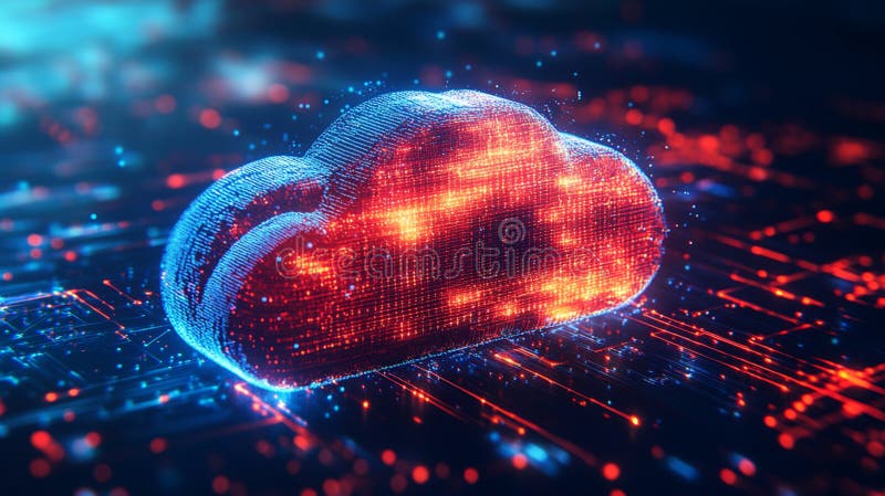 Digital Cloud Computing Network Abstract Technology Data Red Blue Art Lines Board Cyber Style ...