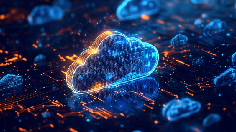 Abstract Digital Cloud Computing Network Technology Data Orange Blue ...