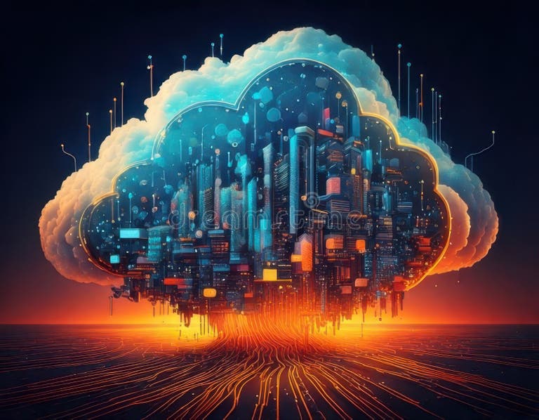 Abstract Digital Cloud Data Storage and Processing Visualization Stock ...