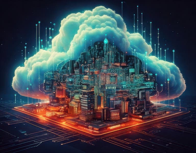 Abstract Digital Cloud Data Storage and Processing Visualization Stock Illustration ...