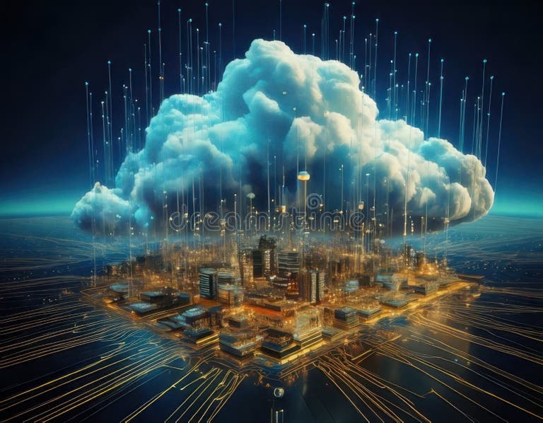 Abstract Digital Cloud Data Storage and Processing Visualization Stock Illustration ...