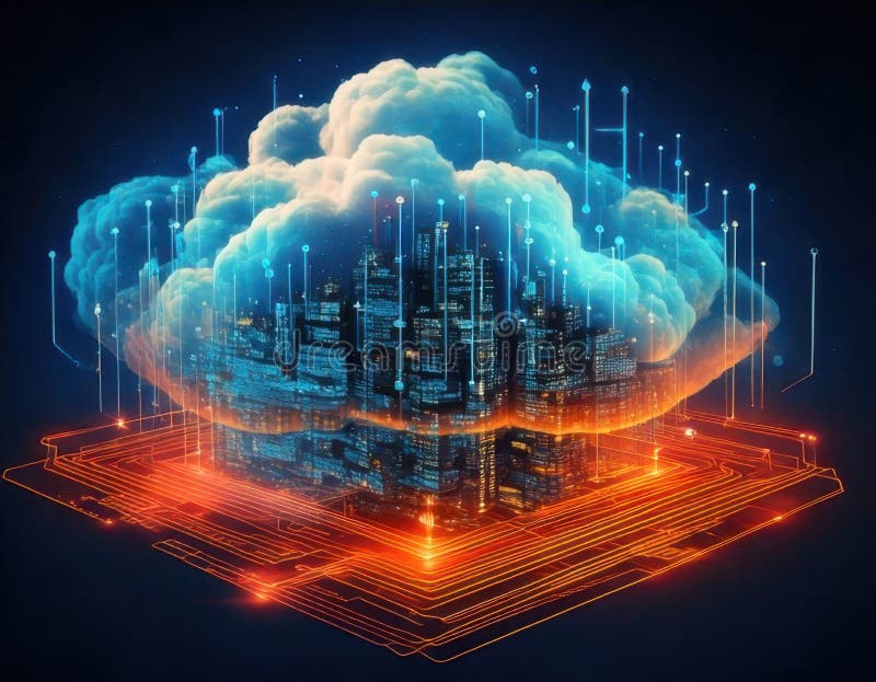 Abstract Digital Cloud Data Storage and Processing Visualization Stock Illustration ...