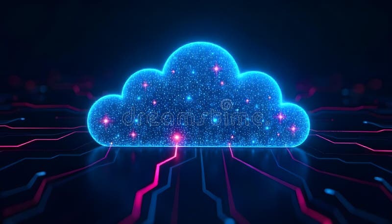 Glowing Cloud Icon with Data Connections Stock Illustration ...